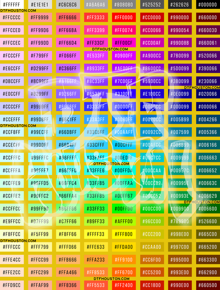 HEX Color Chart – DTF Houston